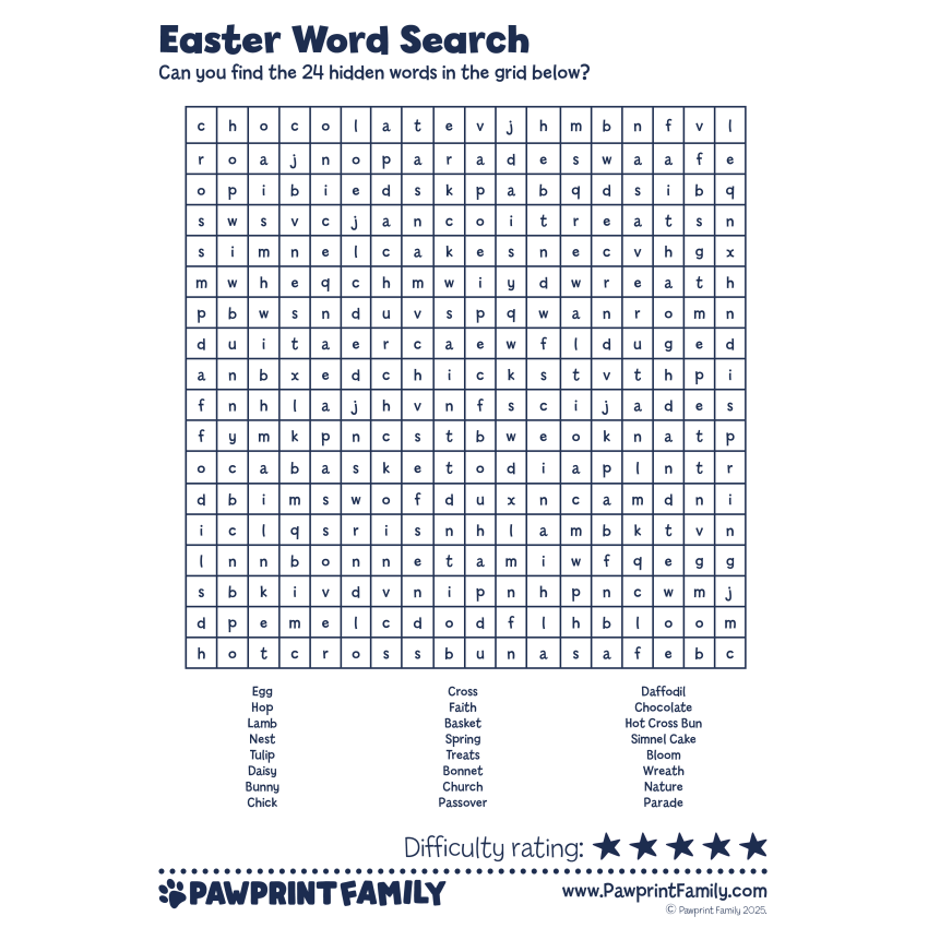 Word Searches - Easter | Pawprint Family